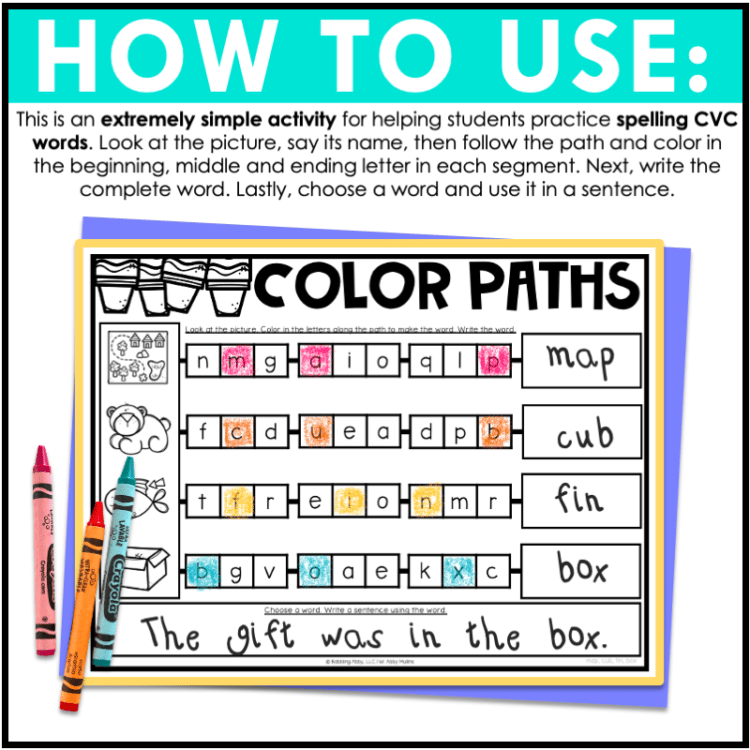 CVC Words Phonics Spelling Worksheets | Kindergarten and First Grade ...